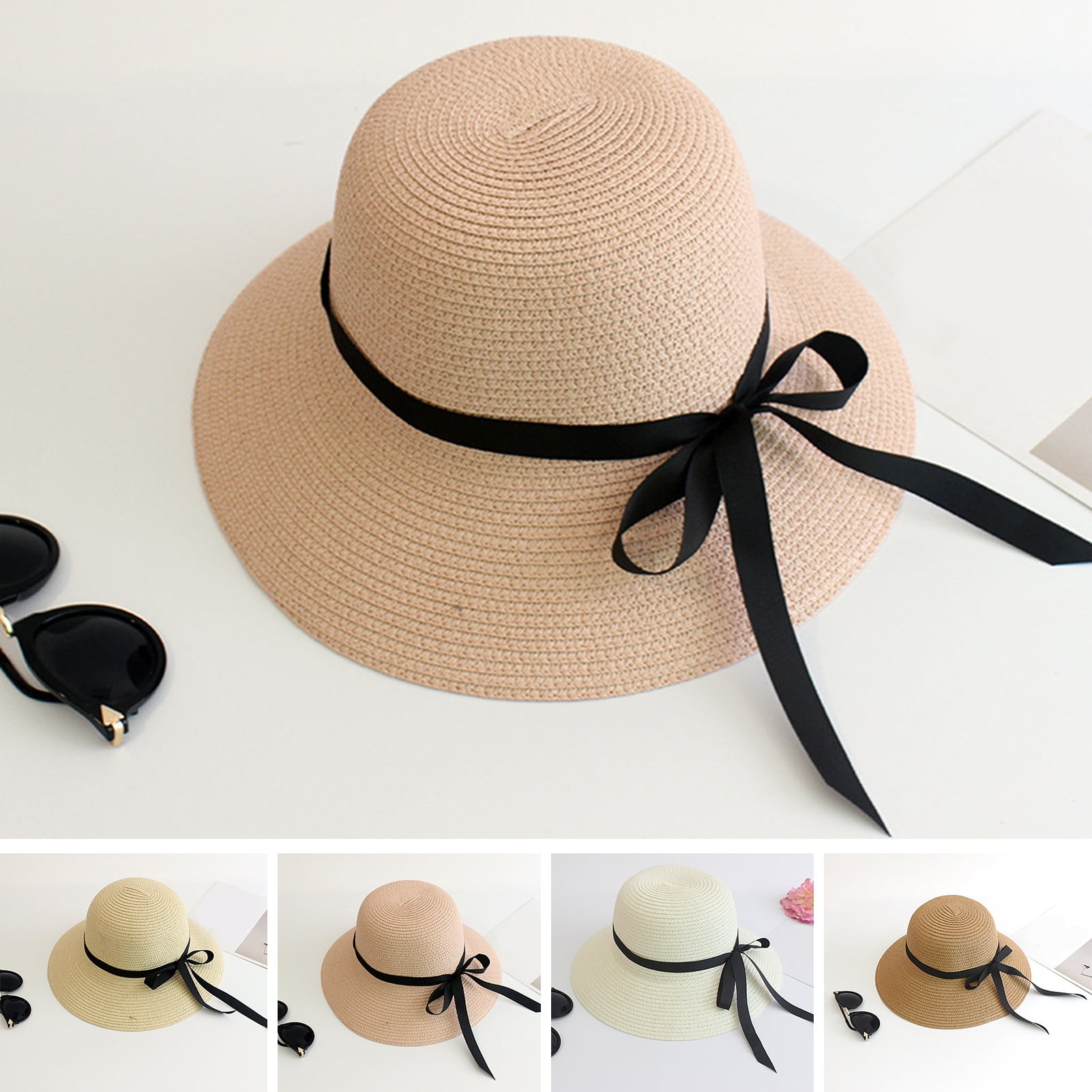 Honrane Sun Hat with Windproof Rope Elegant Foldable Anti-UV Women Wide ...