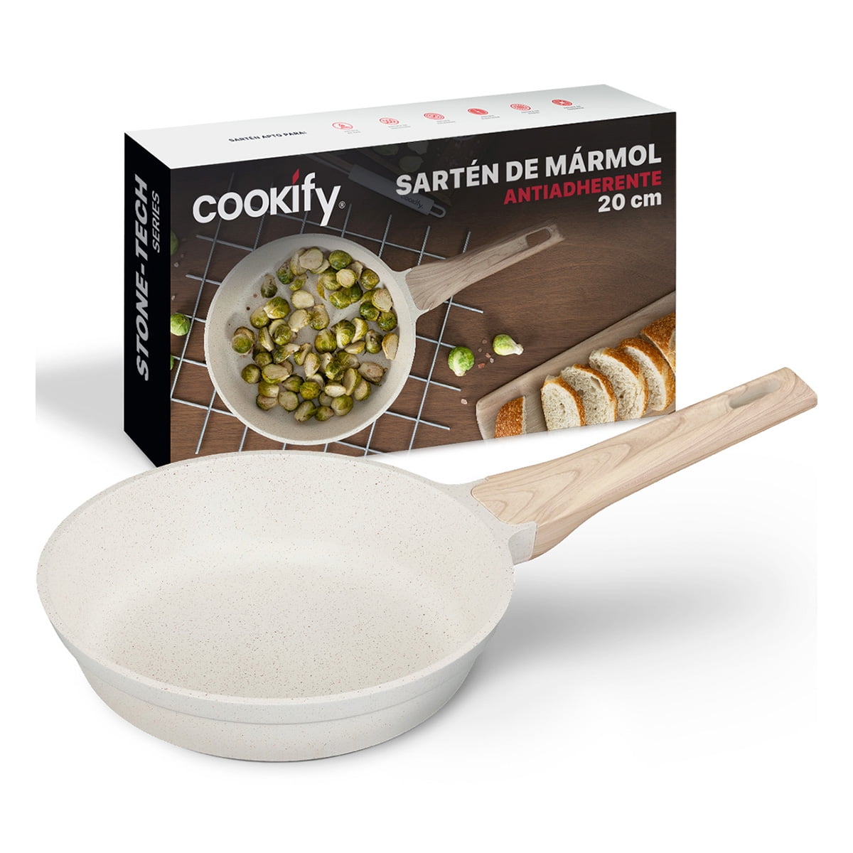Sartén Cookify Antiadherente de Mármol 20 cm Beige .Ideal para Cocinar ...