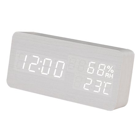 Vonky Alarm Clock LED Wood Table Humidometer LED Thermometer Clock ...