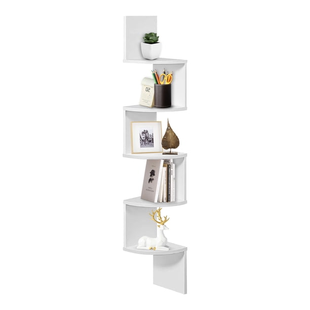 5-Tier Corner Shelf Wall Mount, Wooden Floating Wall Shelf Corner ...