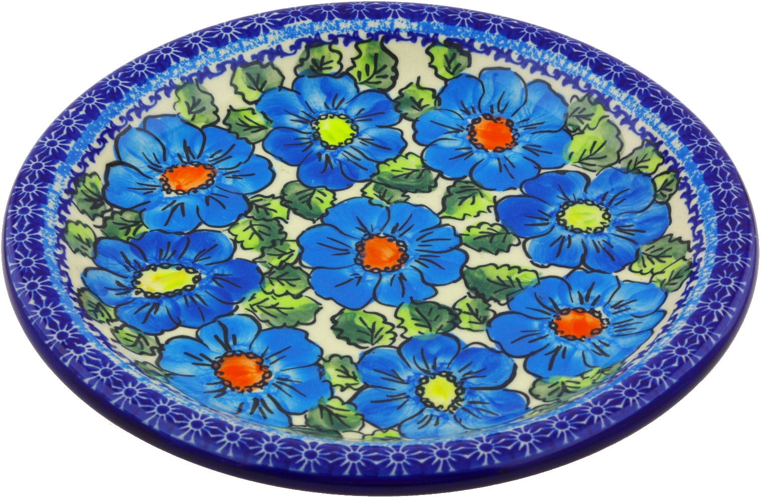 Polish Pottery 11¼-inch Dinner Plate (Bold Blue Poppies Theme ...