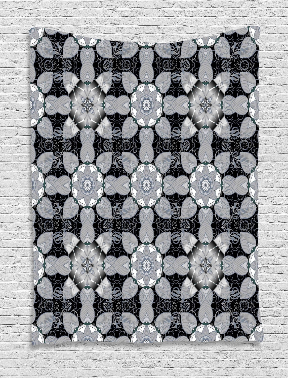 Black and Grey Tapestry, Old Fashioned Traditional Kaleidoscopic Motifs ...