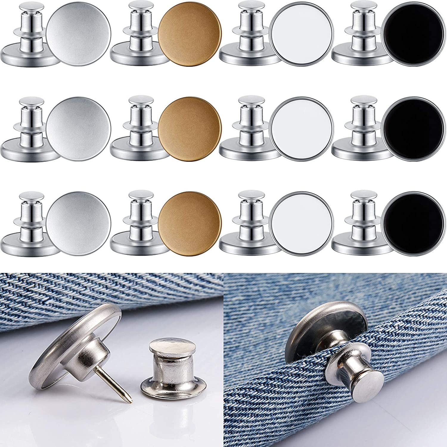 40 Pieces 17 mm Replacement Jean Button Adjustable Instant Button No ...
