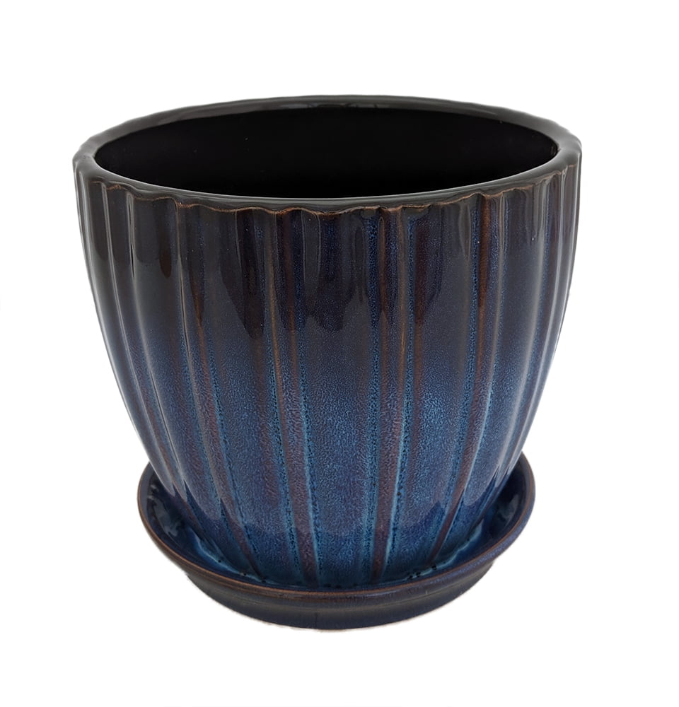 Lady Jane Stormy Night Ceramic Pot with Attached Saucer - 5.25" x 5 ...
