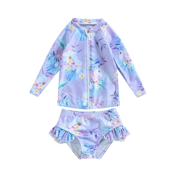 WIFORNT Kids Baby Girl Swimsuits Summer Floral Print Zipper Long Sleeve ...