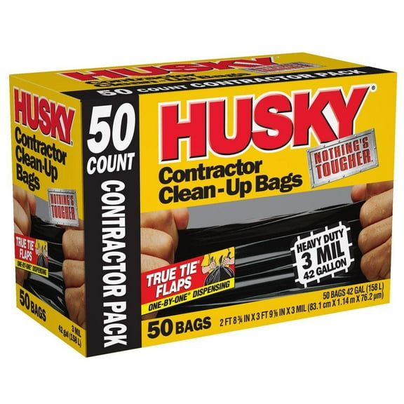 Husky 42 Gallon Contractor Clean-Up Bags, 3-Mil Thick, 50-Count, Heavy ...