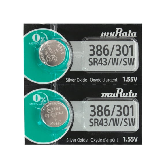 Energizer 386/301 Silver Oxide Button Battery, 1.55V, 2 Pack, SR43, 386 ...