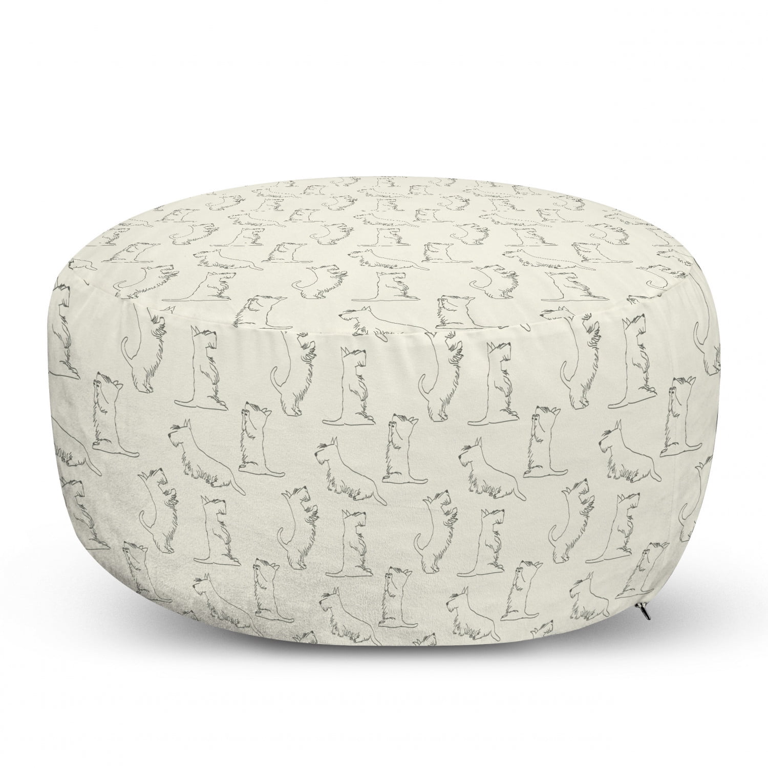 Scottie Dog Pouf Cover with Zipper, Hand-drawn Tiling Sketched Pattern ...