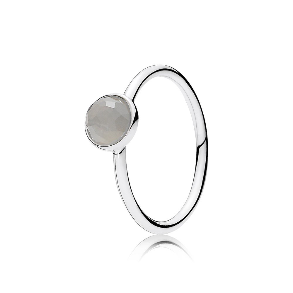 PANDORA - Ring June Droplet w/Flower Dome-Cut Birthstone Grey Moonstone ...