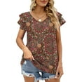 Mengpipi Womens Tops Summer Double Ruffle Short Sleeve V Neck Casual