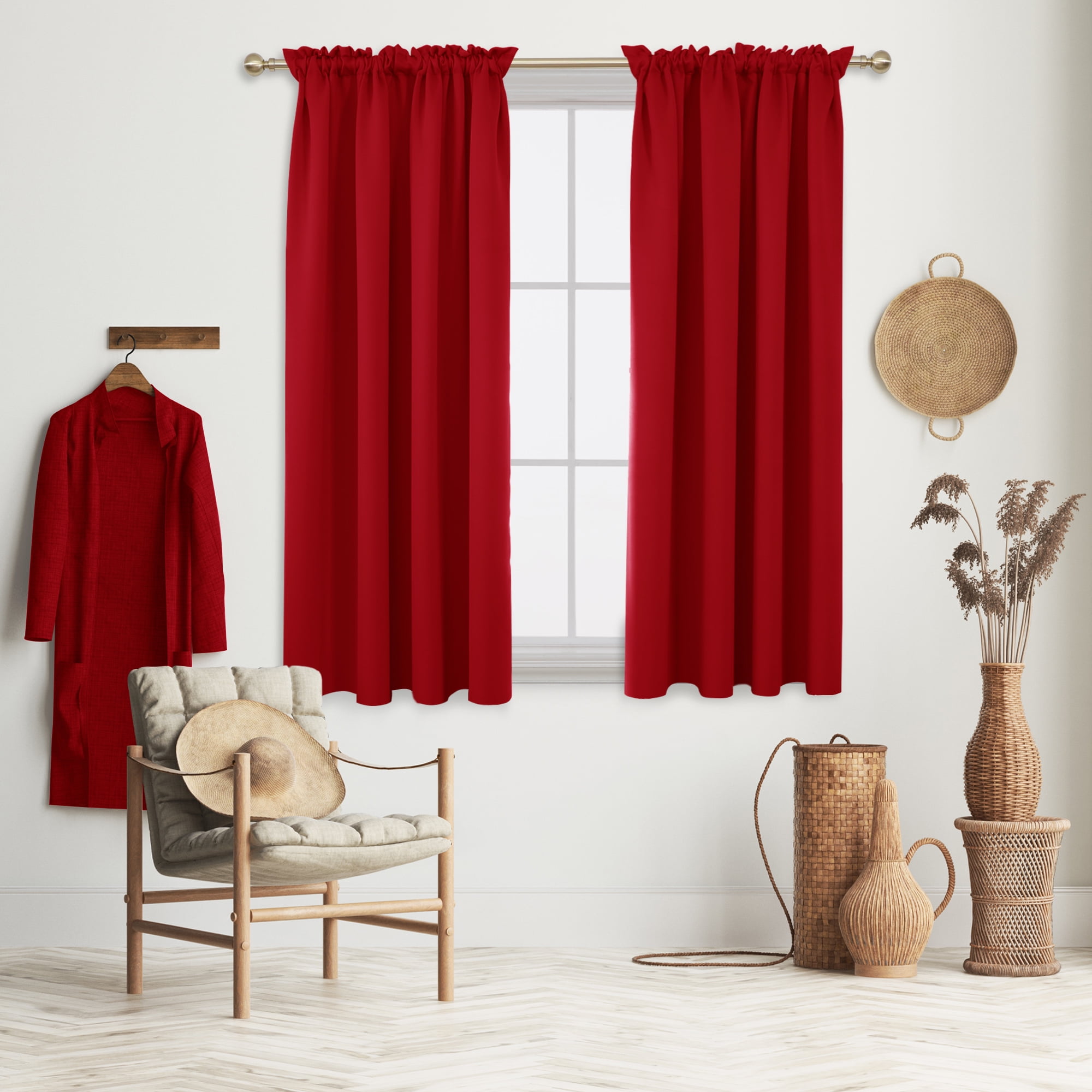 Deconovo Red Blackout Curtains Rod Pocket Curtain Panels Thermal ...