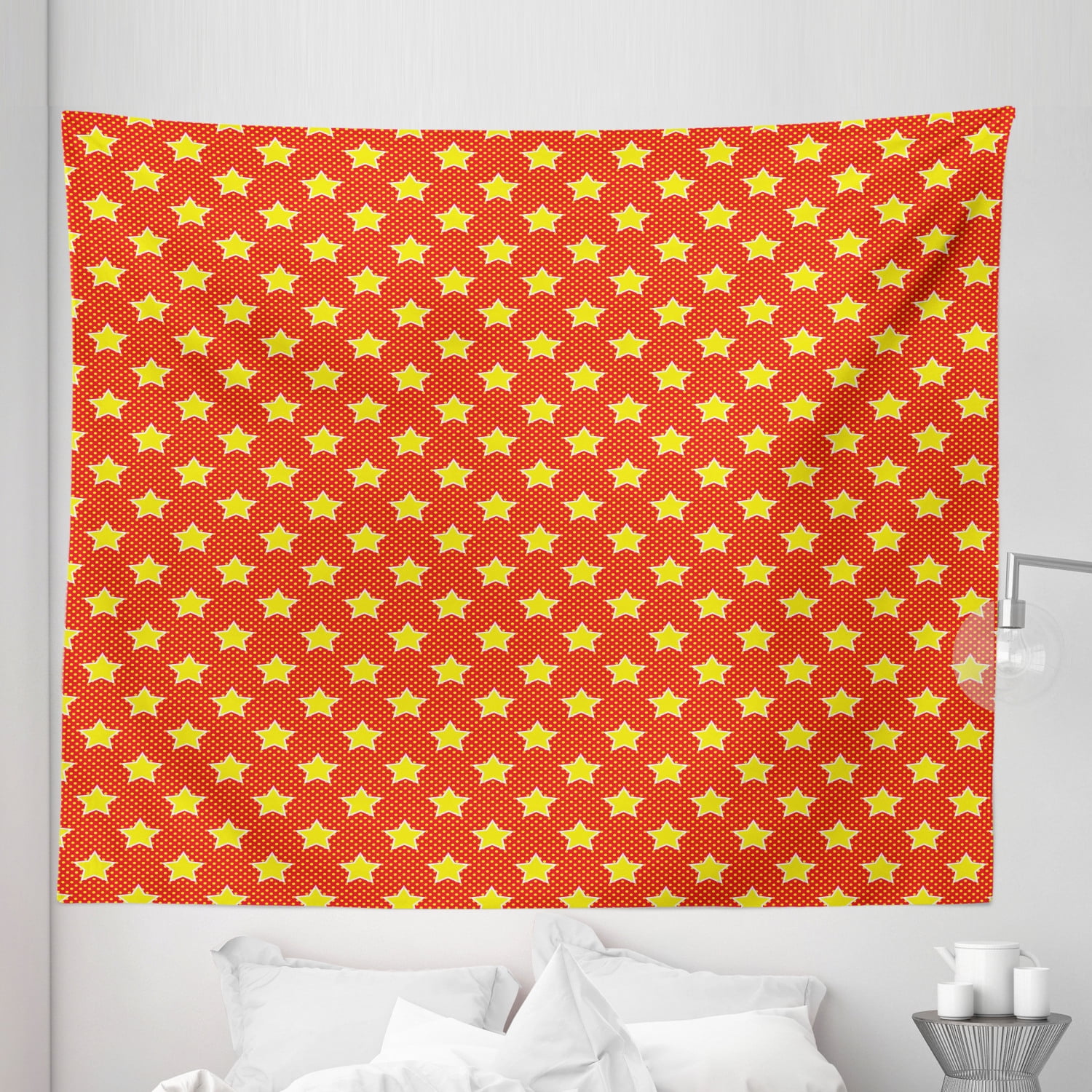 Stars Tapestry, Repetitive Pop Art Style Polka Dots Comic Cartoon in ...