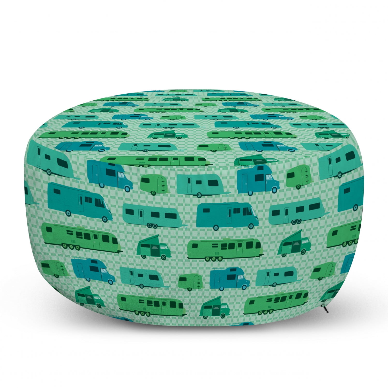 Camper Pouf Cover with Zipper, Grid Style Squares Background with ...