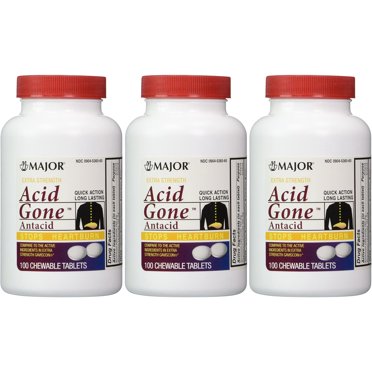 Major Acid Gone Antacid Stops Heartburn, 100 Chewable Tablets, 160 mg ...