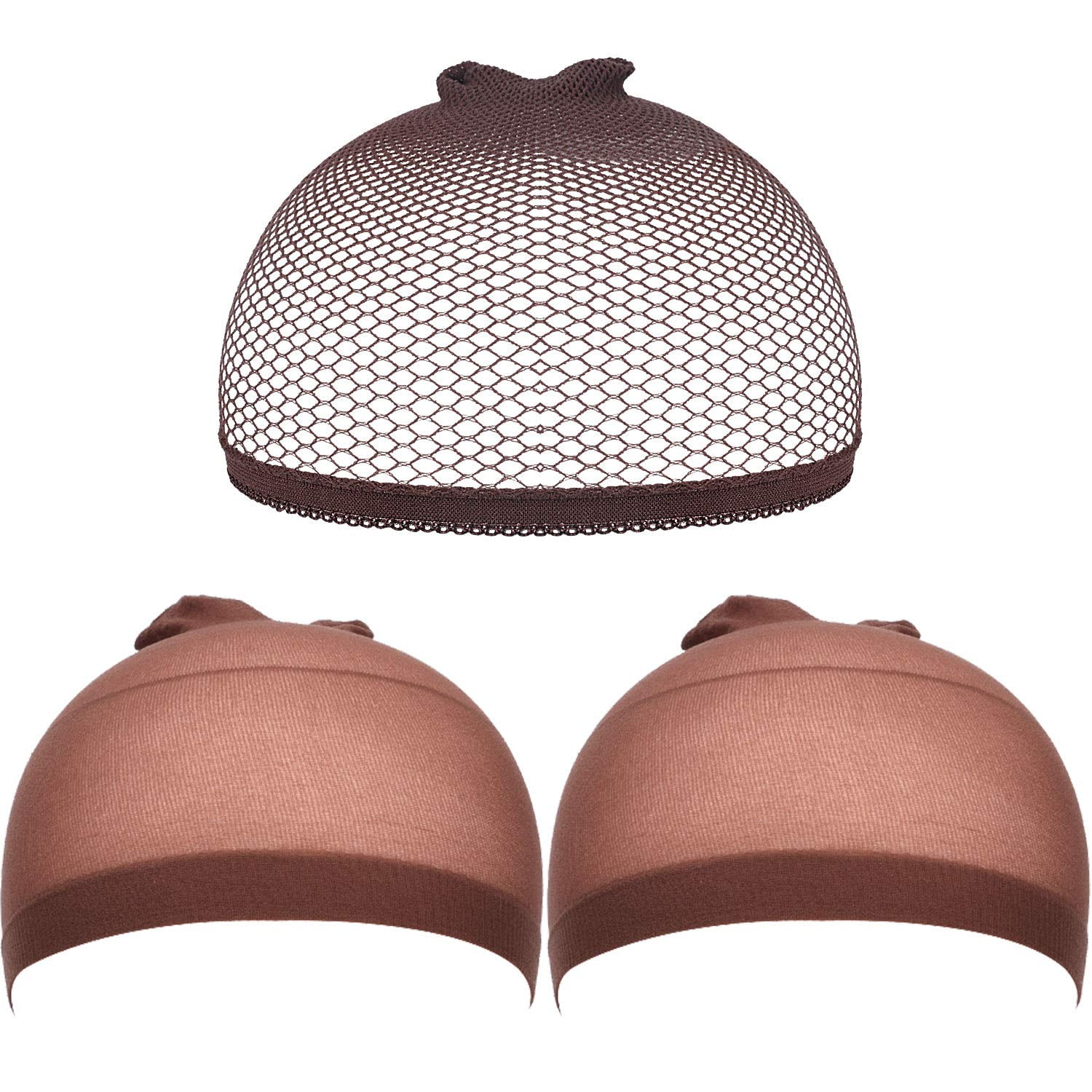 3 Pack Wig Caps (Drak Brown Nylon Caps and Drak Brown Mesh) - Walmart.com