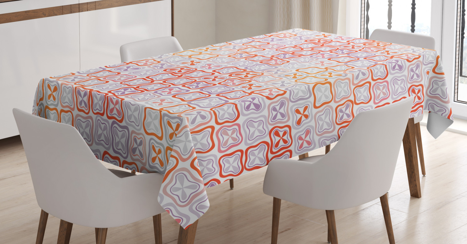 Funky Tablecloth, Amorph Wavy Uneven Forms with Four-Petal Abstract ...