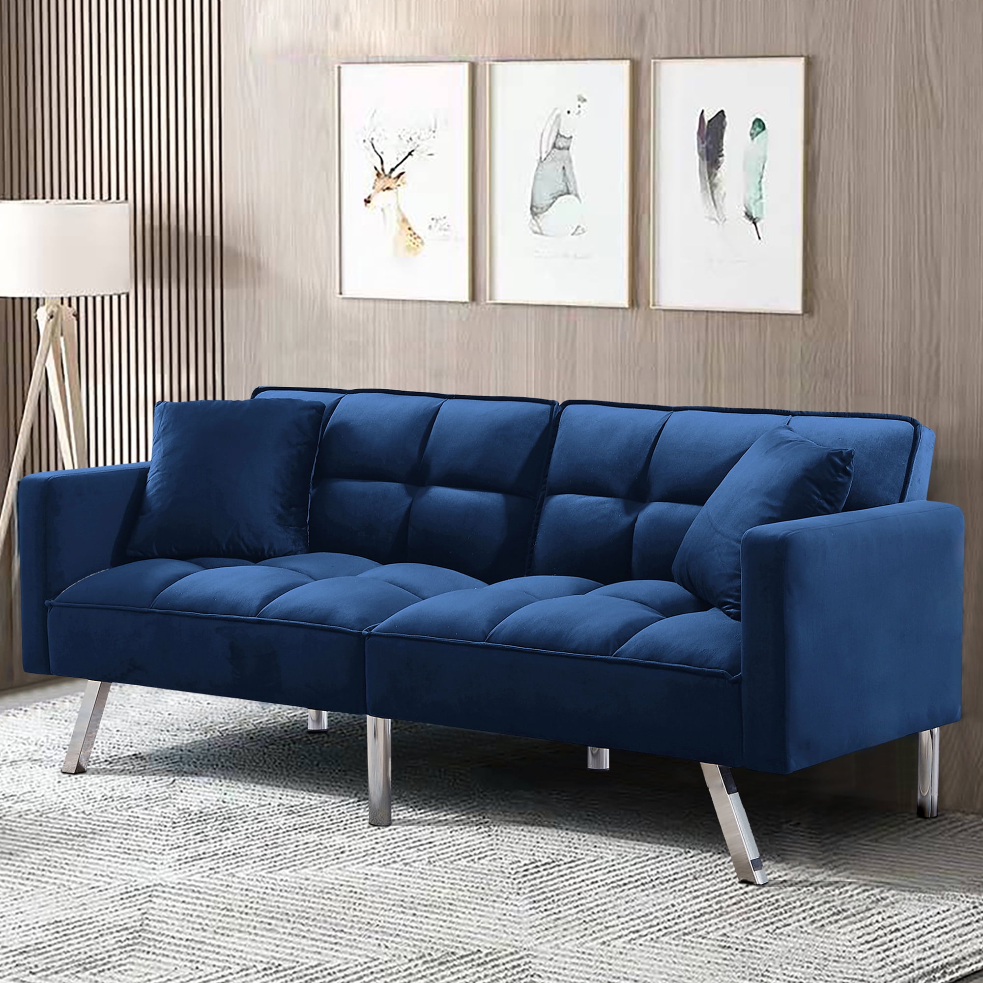 Sofa Bed for Living Room, Velvet Upholstered Sofa Couch with Armrest ...