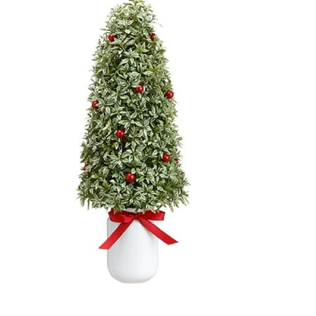 17-Inch Green Mini Leaf and Red Berries Topiary Table Top Tree - Unlit ...