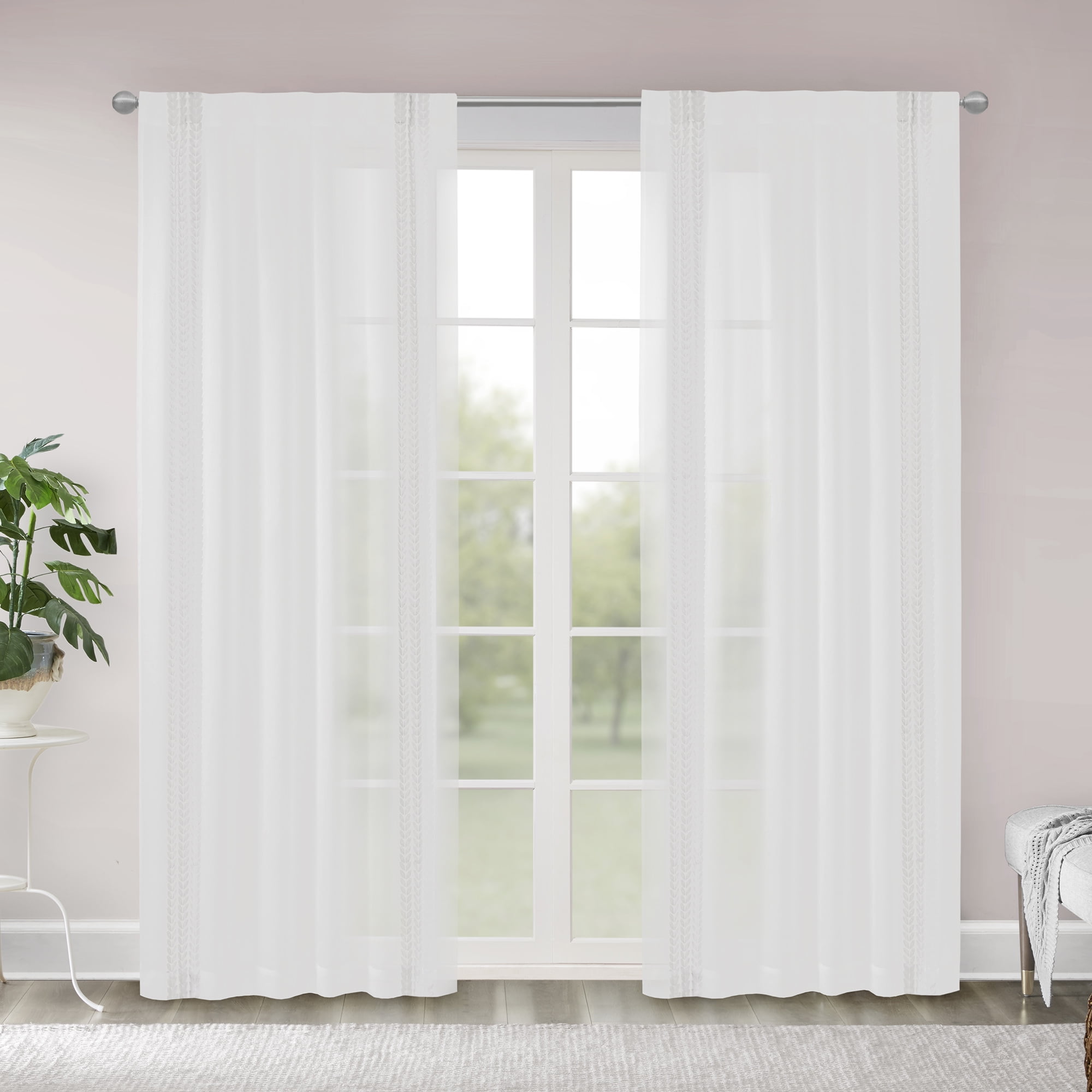 Home Essence Ivy Border Embroidered Rod Pocket/Back Tab Window Sheer ...
