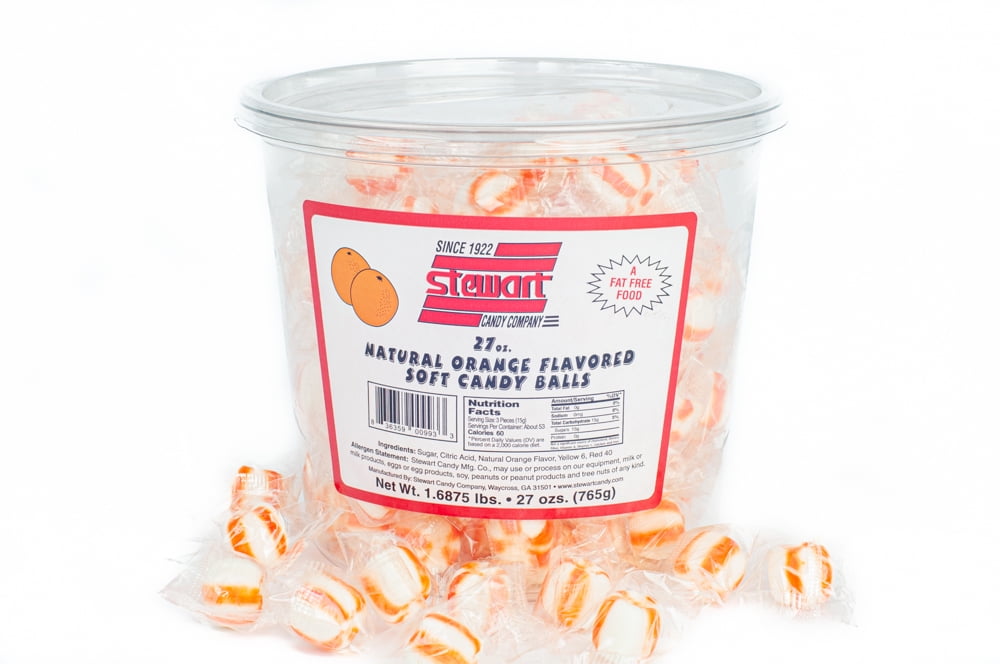 Stewart Candy Orange Flavored Soft Candy Puff Balls - 27oz Tub for Home ...