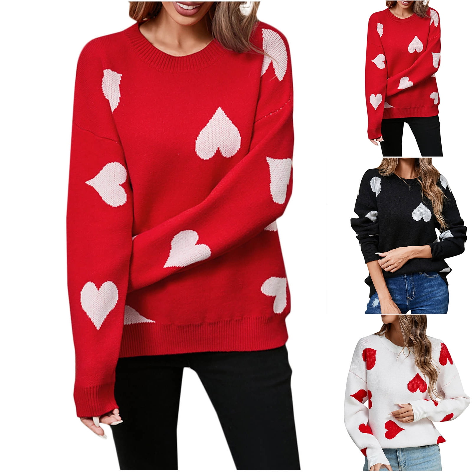Click here for Sentmoon Sweater Round Neck Long Sleeve Heart Patt... prices