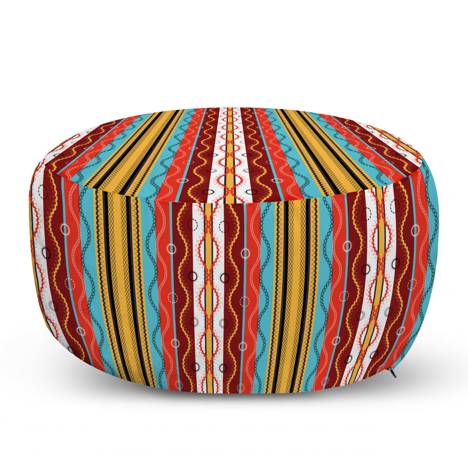 Bohemian Stripe Pouf Cover with Zipper, Dots and Drops on Vivid ...