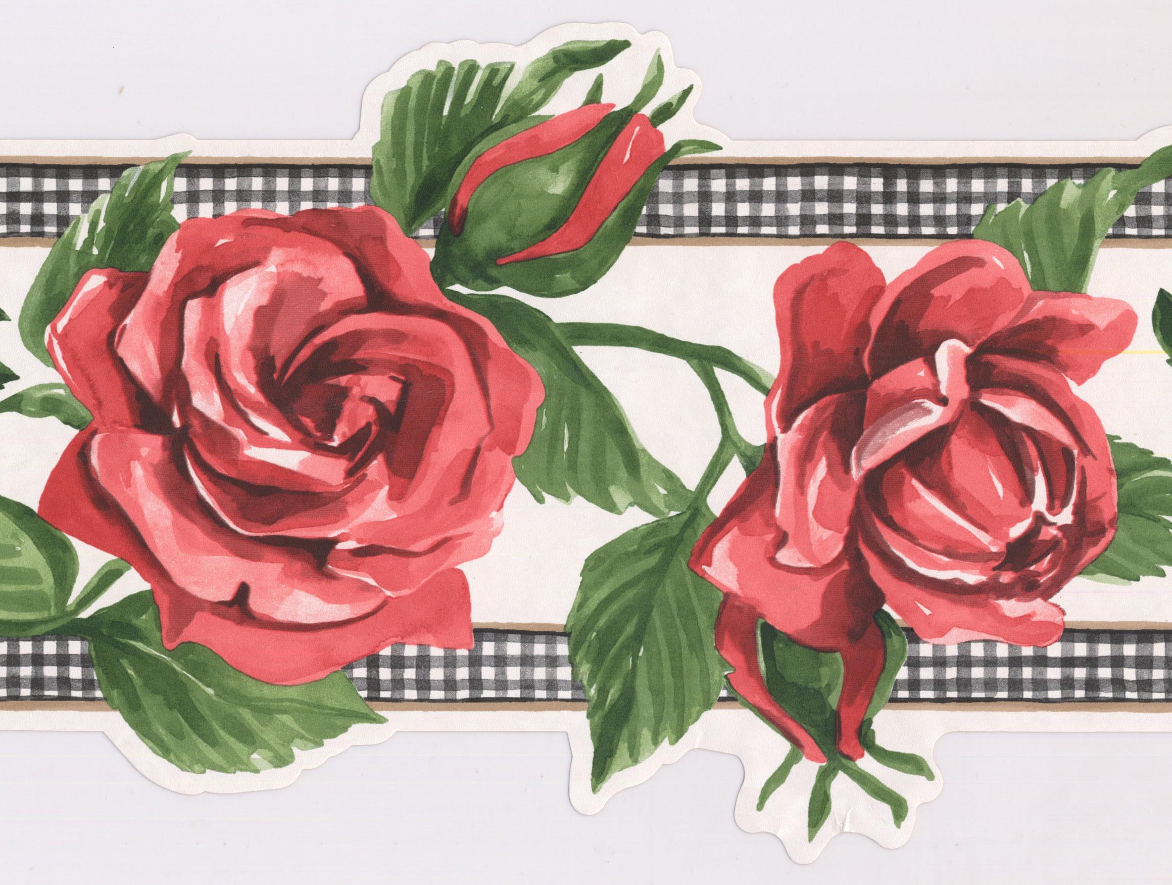 Prepasted Wall Border - Painted Bloomed Crimson Red Roses on Vine ...
