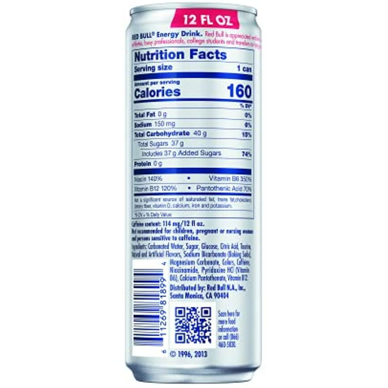 Red Bull Energy Drink Nutrition Label