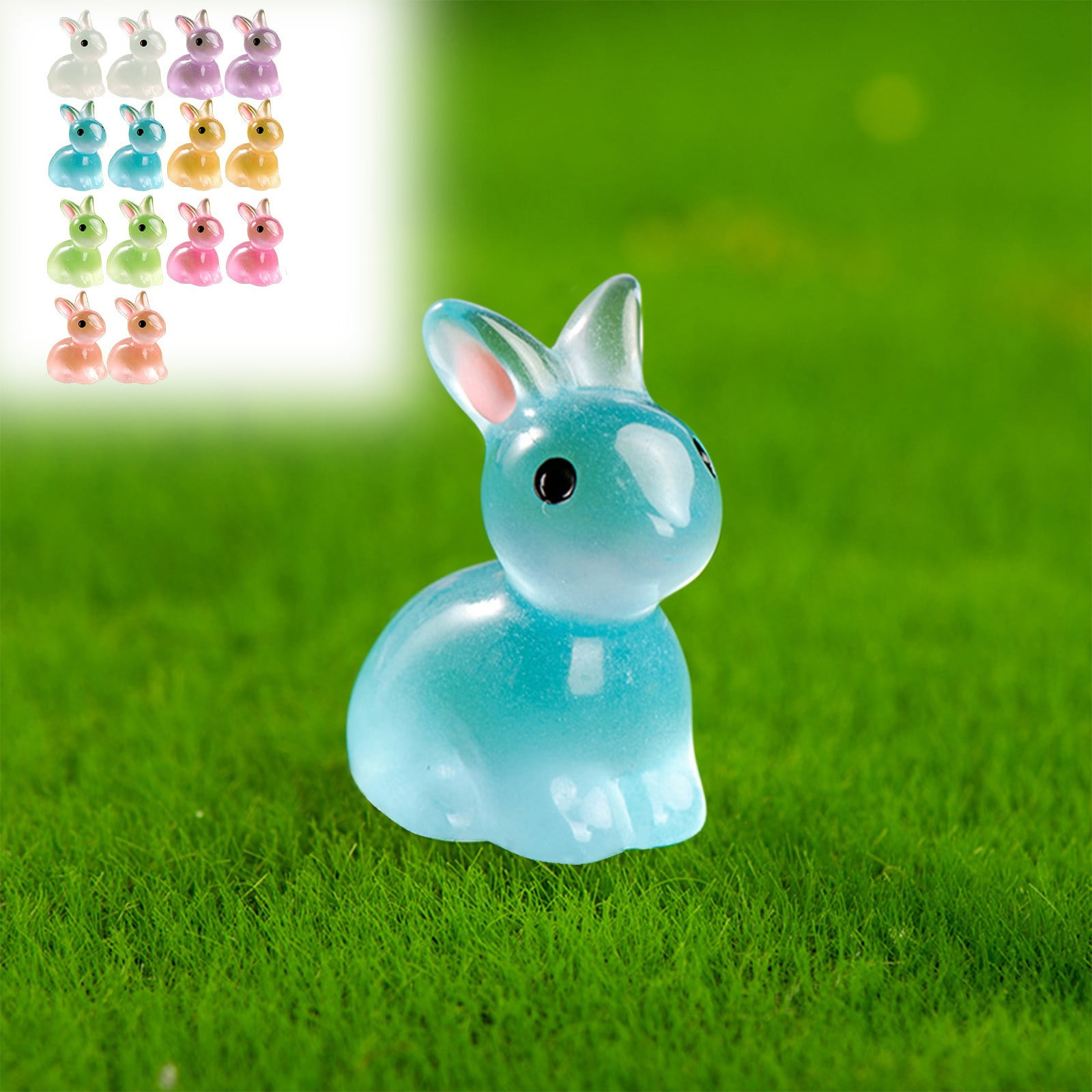 Fasiaou 14 PCS Luminous Mini Resin Bunny Tiny Plastic Rabbits Glow in ...