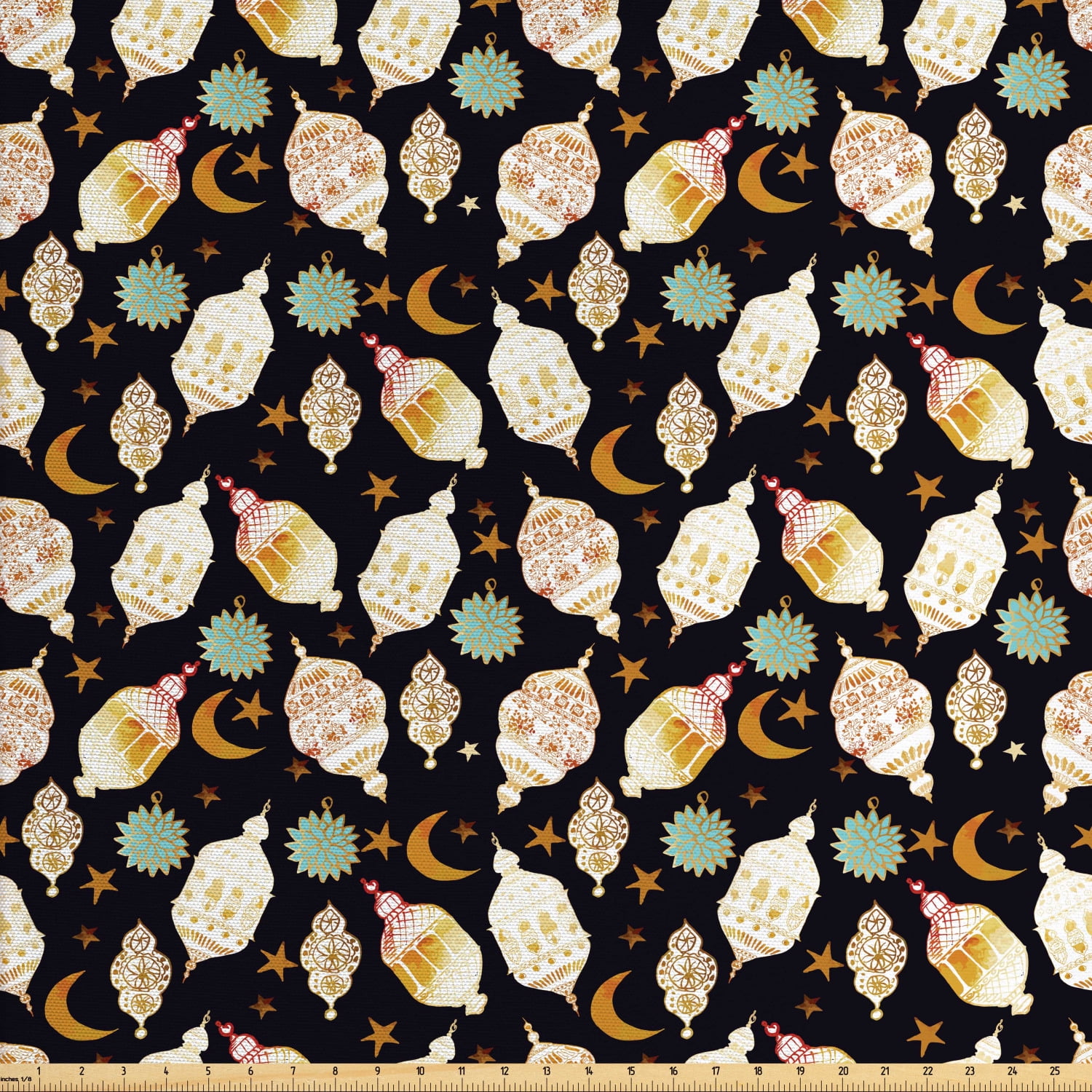 Oriental Fabric by the Yard, Traditional Lanterns Stars Flowers and ...