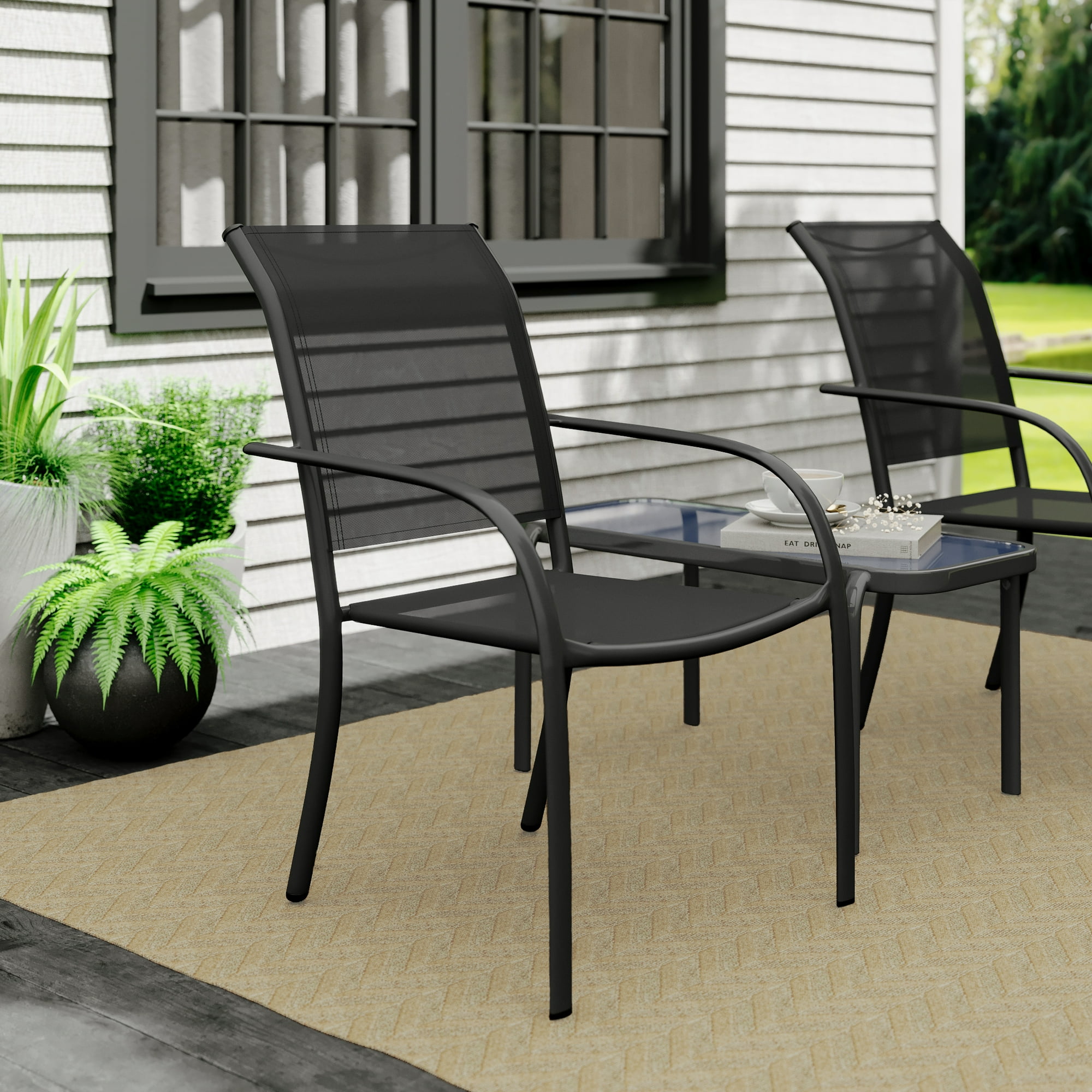 Click here for Mainstays Steel Outdoor Stacking Chair  Black prices