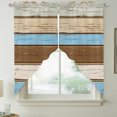 Blue Beige Wood Grain Swag Curtain Valance for Window 2 Panels ...