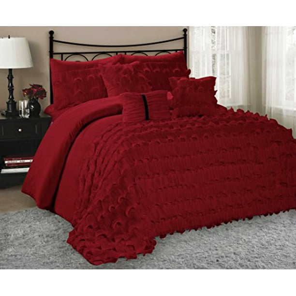 7 Piece Alustra Solid Color Ruffled Clearance Bedding Comforter Set
