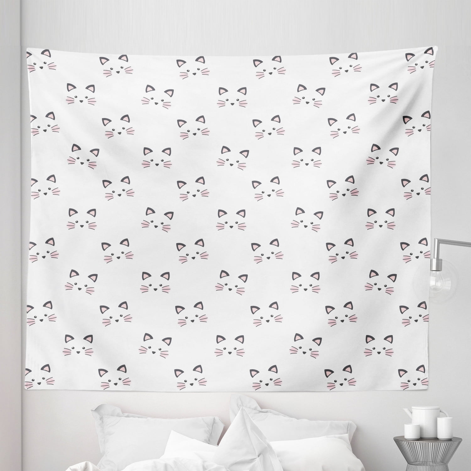 Kitten Tapestry, Sketching of a Blushing Cat Face Features Cartoon ...
