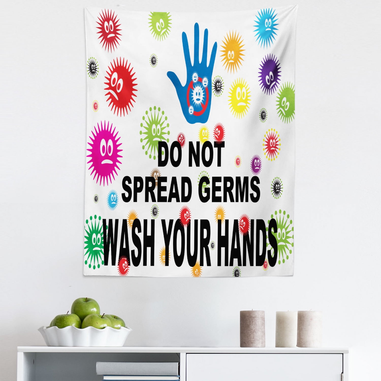 Bathroom Rules Tapestry, Do Not Spread Germs Wash Your Hands Text with ...