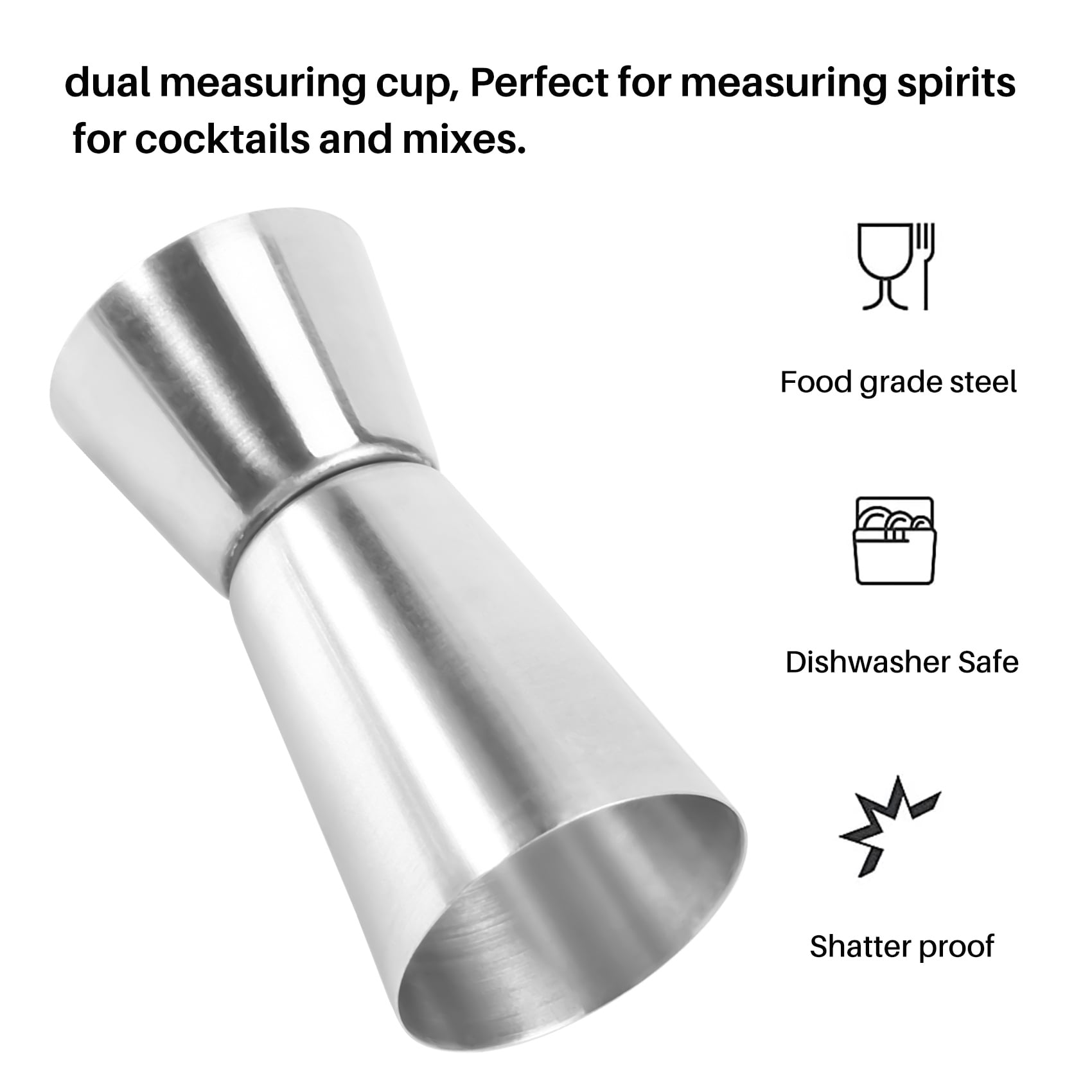 Stainless Steel Drink Spirit Measure Cup 25 50 Ml Bar Craft Double-side ...