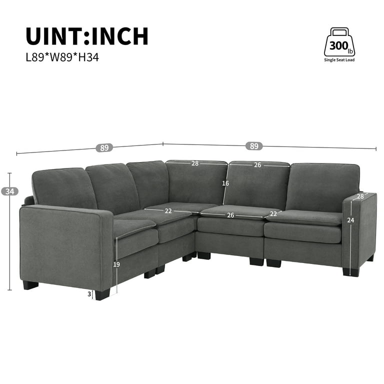EUROCO 1500lbs 89 Modern Oversized L shaped Sectional Sofa 5 Seat Velvet Cloud Corner Couch with Double Seat Cushions Upholstered Indoor Furniture for Living Room Apartment Office Gray Walmart