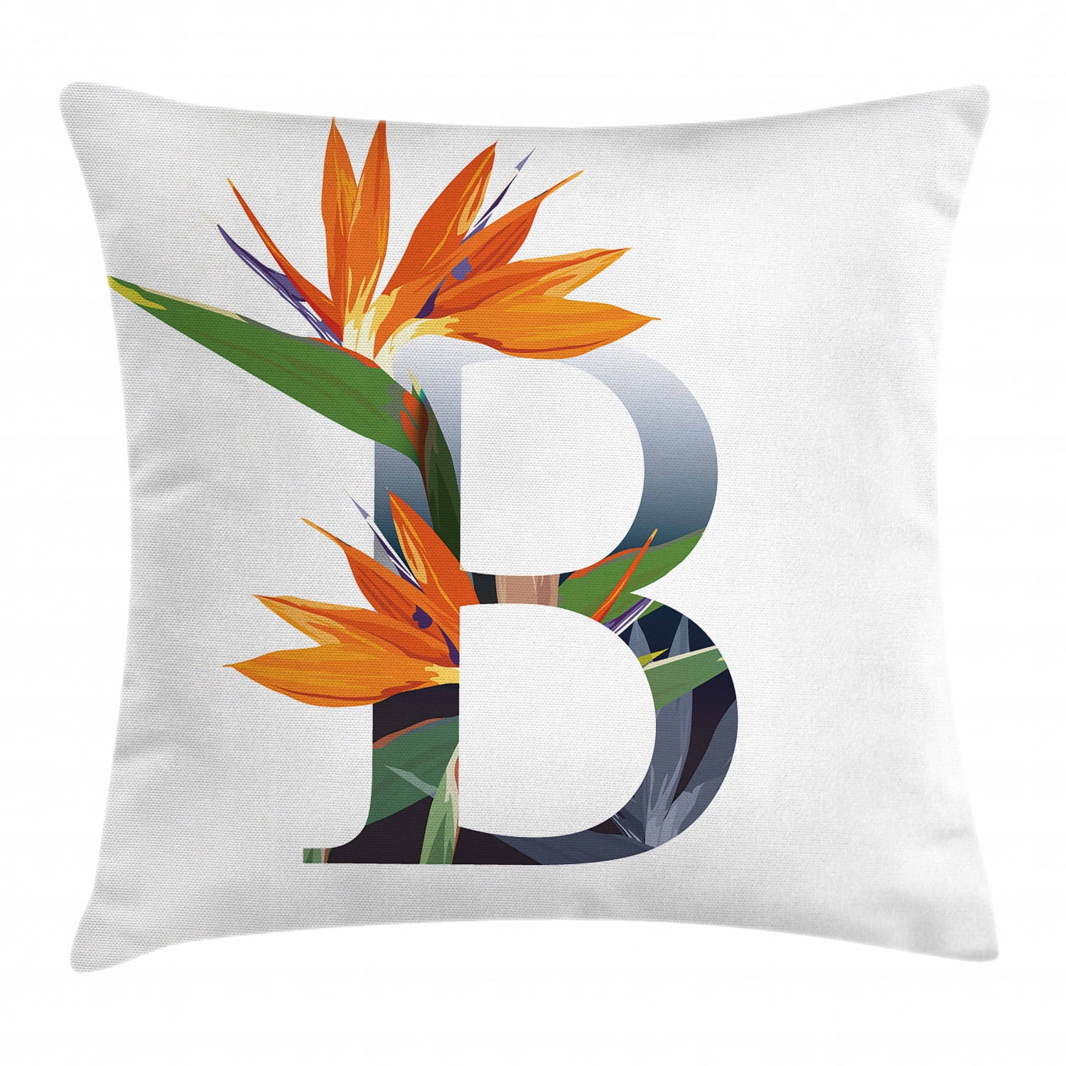 Letter B Throw Pillow Cushion Cover, Letter B with Bird of Paradise ...