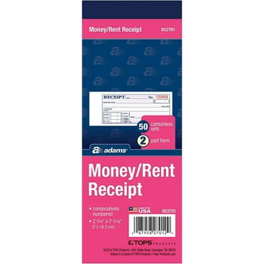 Adams 2-Part Carbonless Money/Rent Receipt Book, 4 Receipts per Page ...