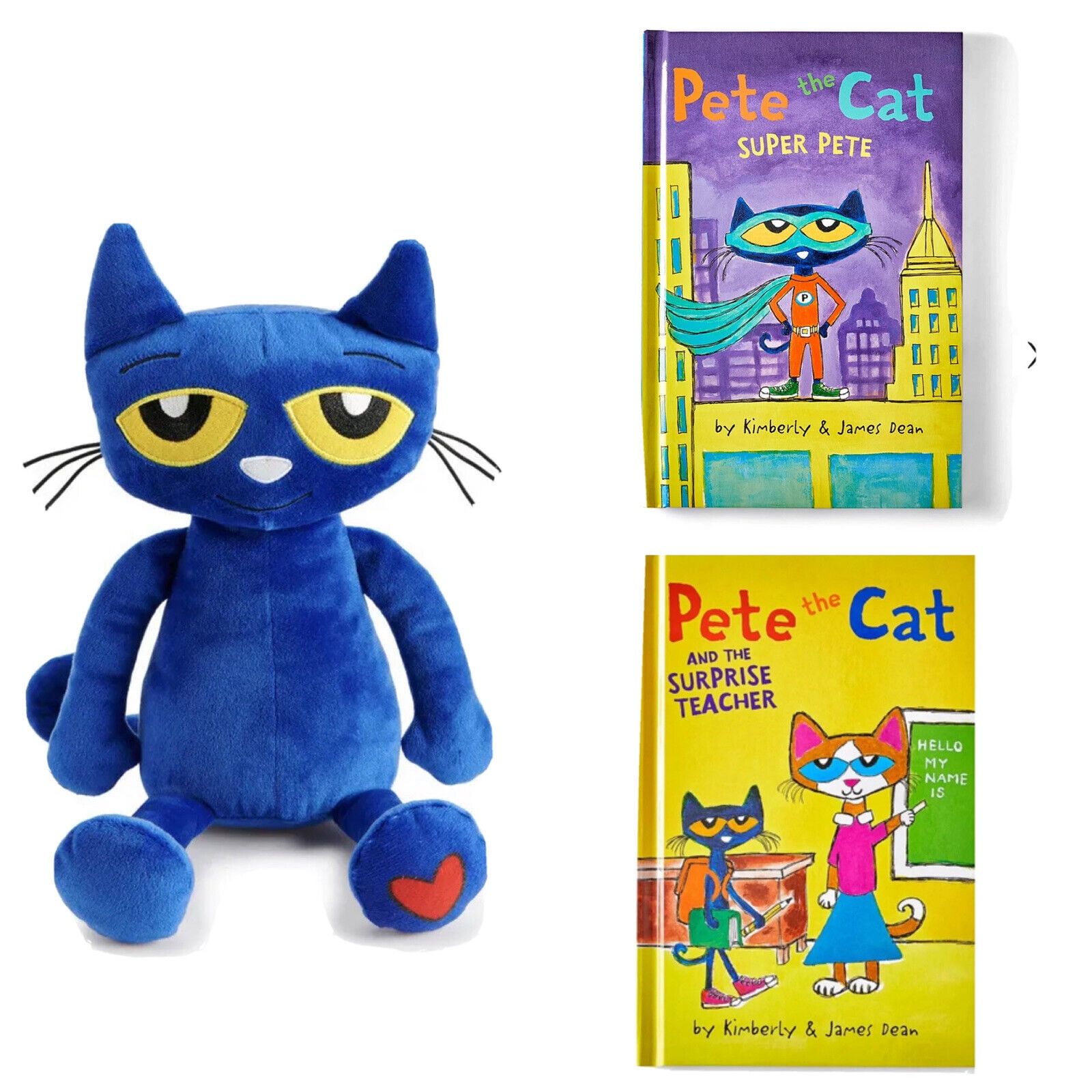Pete Blue Cat Plush Doll 12” Surprise Teacher & Super Pete Book Set ...