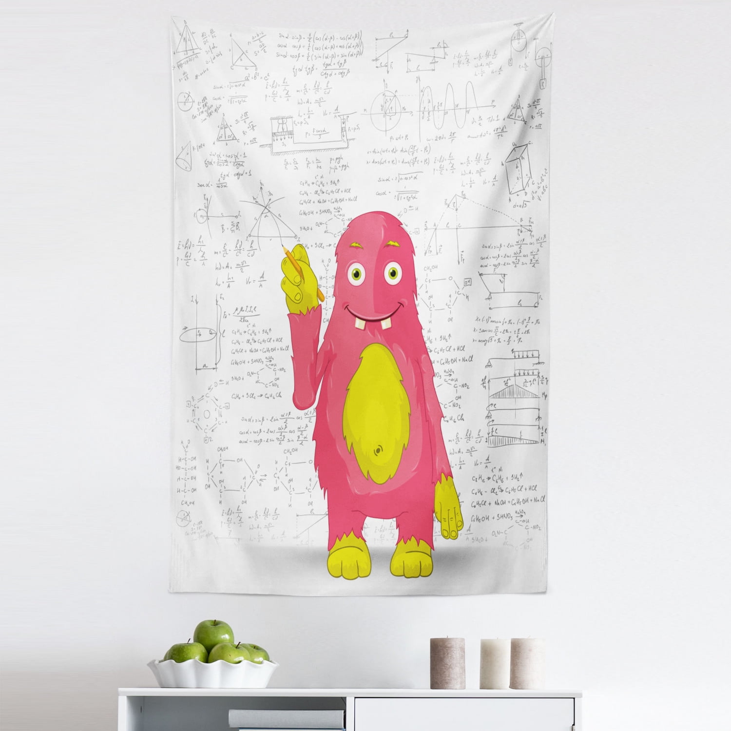 Science Tapestry, Funny Smart Monster Doing Math on Wall Science Nerds ...
