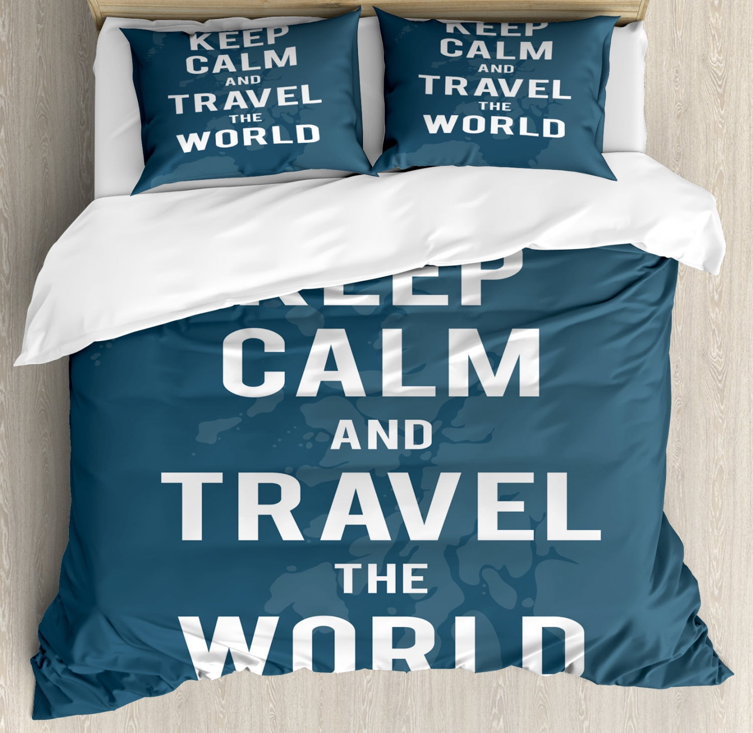 Keep Calm King Size Duvet Cover Set, Travel the World Quote on a Faded ...