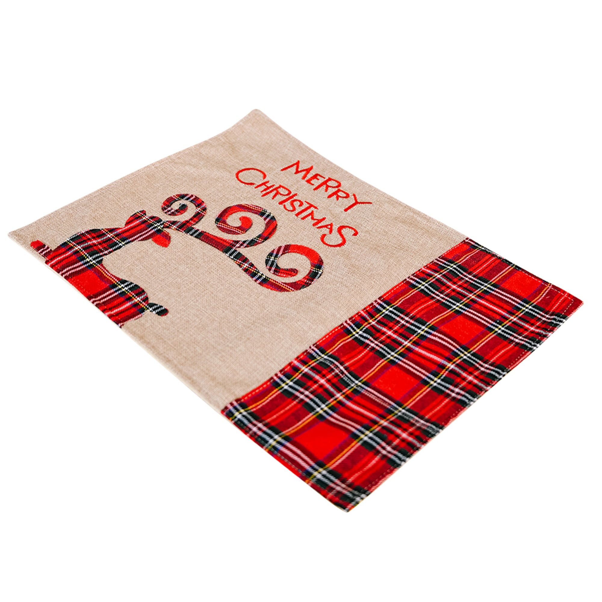 Christmas Decorative Placemat, Plaid Santa Rudolph Patterns Rectangular ...