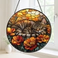 Faux stained glass sunflower and cat design, adorable window hanging ...