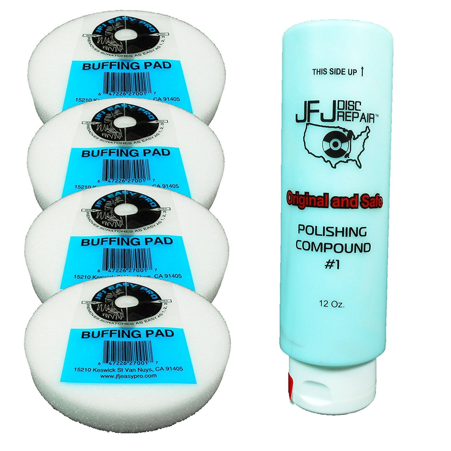 JFJ Combo Pack: 4 JFJ Easy Pro Buffing Pads, and 1 JFJ Polish Compound ...