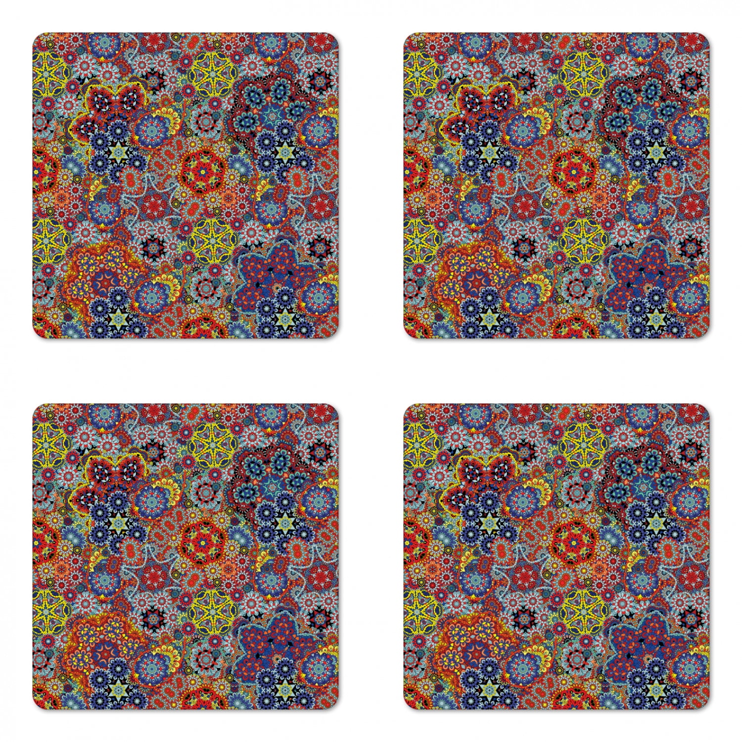 Batik Coaster Set of 4, Vintage Combined Nested Paisley Motif Oriental ...