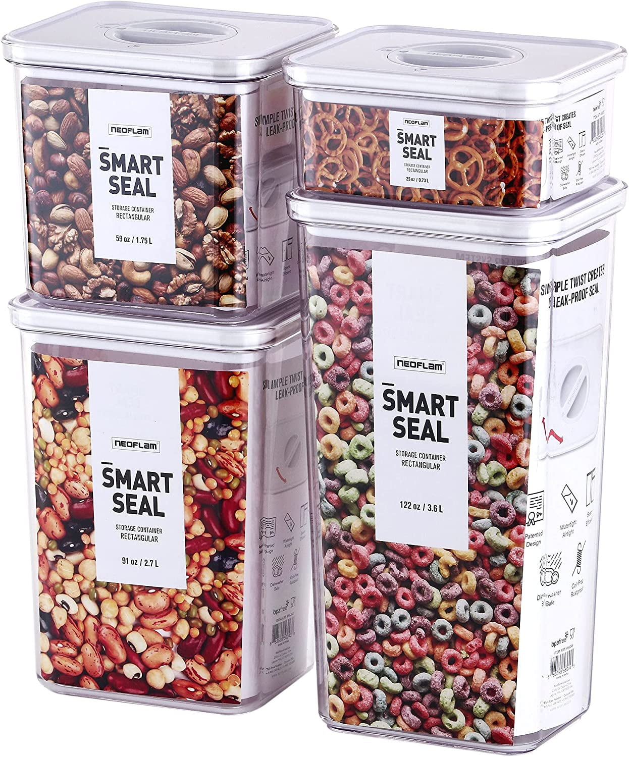 Neoflam Smart Seal 4pc Rectangular Airtight Kitchen Pantry Canister ...
