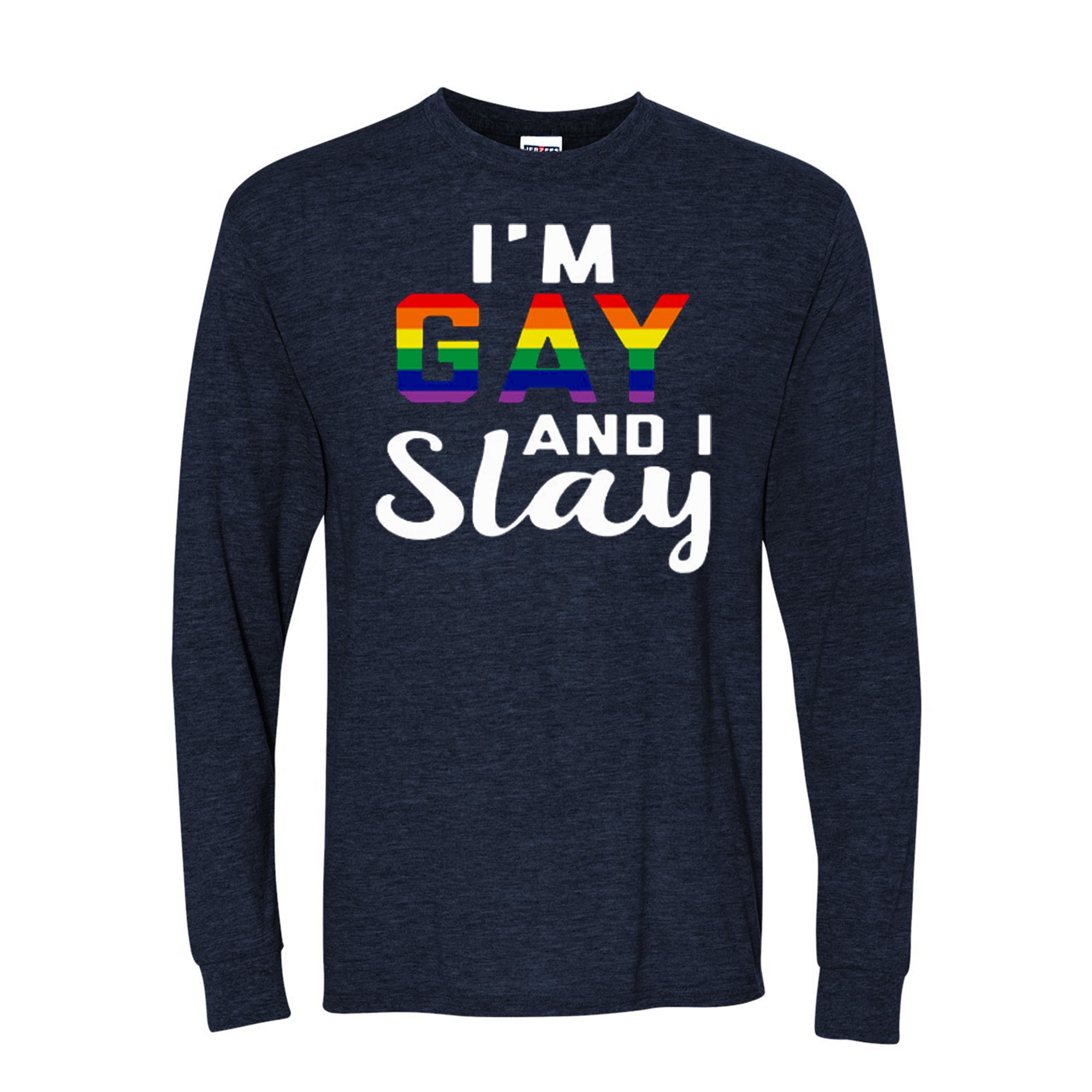 Gay And Slay LGBT Rainbows Pride Mens Long Sleeves, Heather Navy, 2XL - Walmart.com