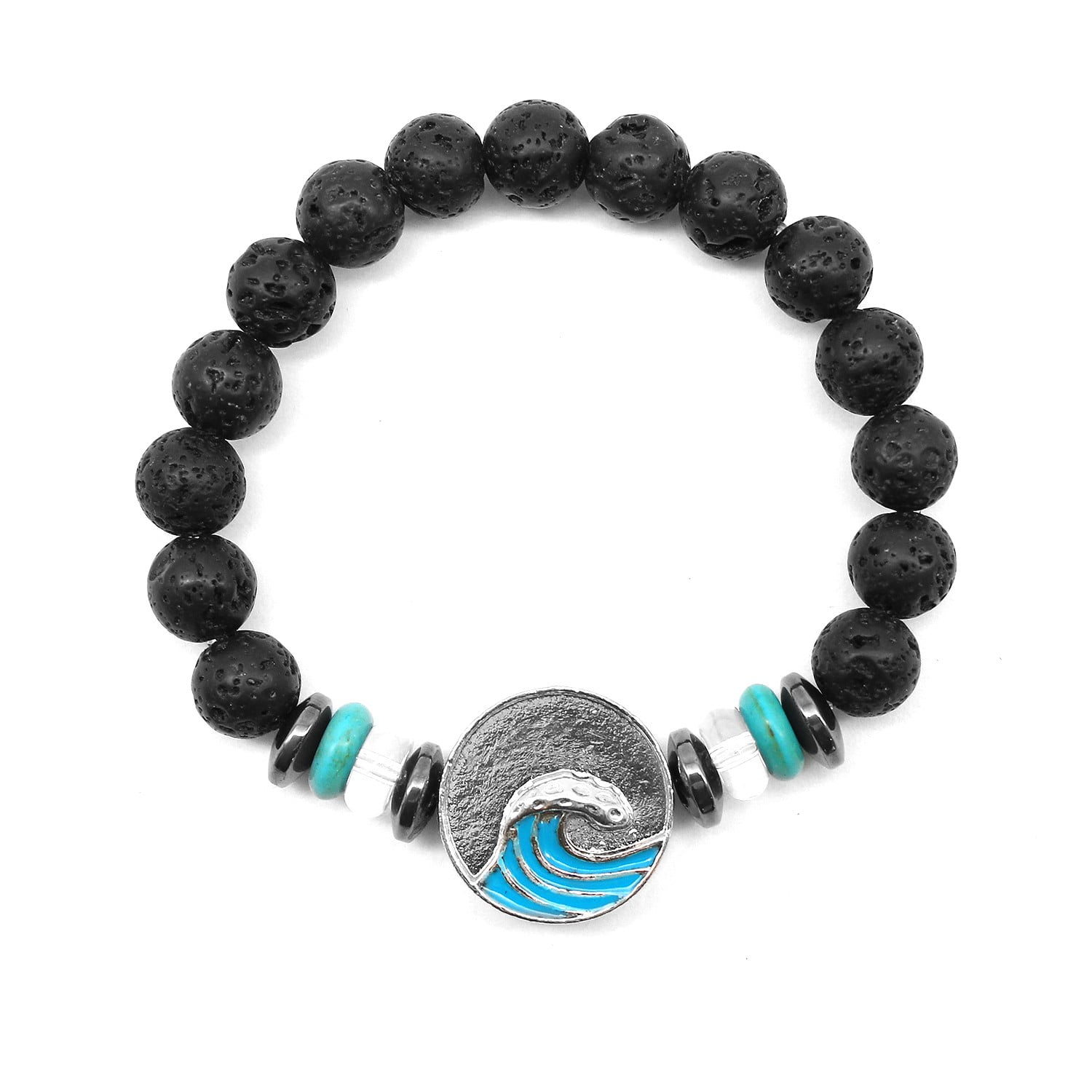 Hawaii Volcanic Lava Stone with Hawaii Charm Stretch Bracelet Wave Blue ...