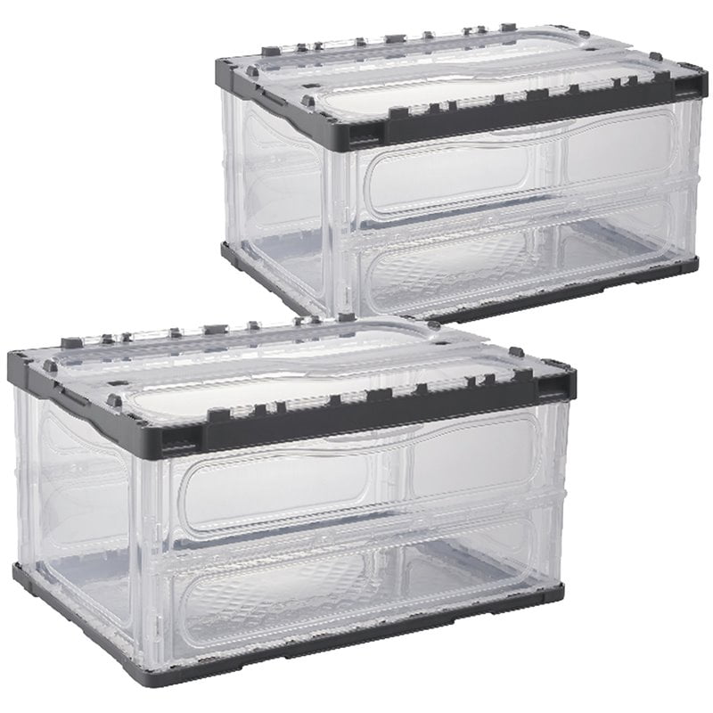 HANAMYA Folding & Stackable Storage Bin with Lid 45 Liter Clear/Gray ...